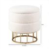 White Boucle Round Storage Pouffe Stool with Gold Metal Legs | Picture ...