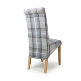 Set Of 2 Windsor High Scroll Back Grey Tartan Check Dining Chairs ...