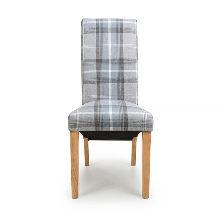 Set Of 2 Windsor High Scroll Back Grey Tartan Check Dining Chairs ...