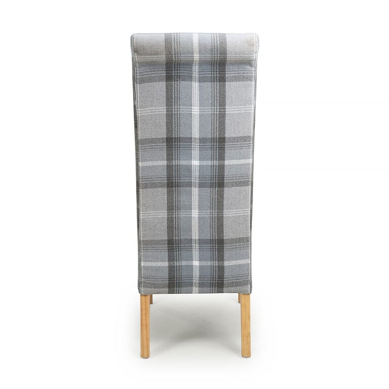 Set Of 2 Windsor High Scroll Back Grey Tartan Check Dining Chairs ...