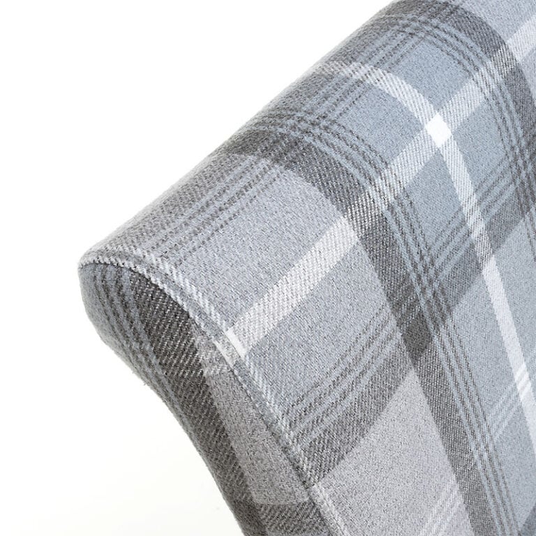 Set Of 2 Windsor High Scroll Back Grey Tartan Check Dining Chairs ...