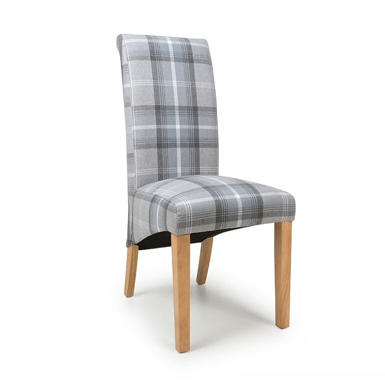 Set Of 2 Windsor High Scroll Back Grey Tartan Check Dining Chairs ...