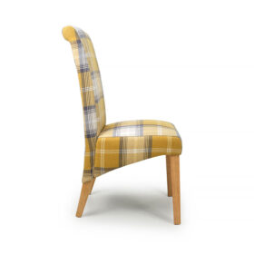Set Of 2 Windsor High Scroll Back Yellow Tartan Check Dining Chairs ...