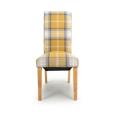 Set Of 2 Windsor High Scroll Back Yellow Tartan Check Dining Chairs ...