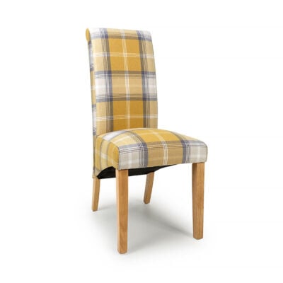 Set Of 2 Windsor High Scroll Back Yellow Tartan Check Dining Chairs ...