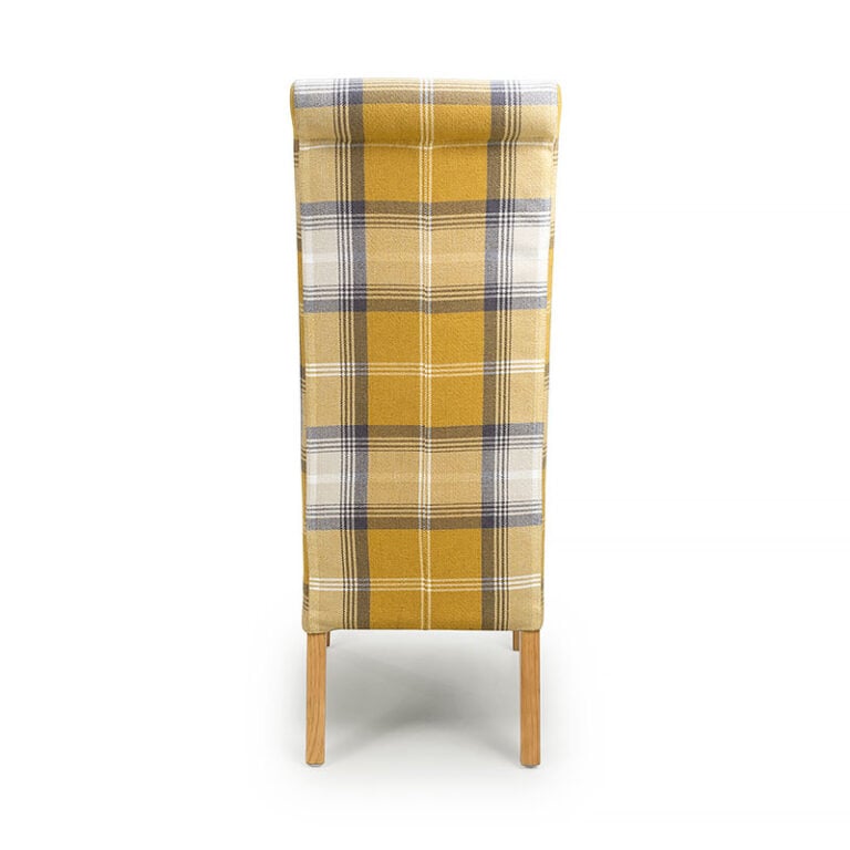 Set Of 2 Windsor High Scroll Back Yellow Tartan Check Dining Chairs ...