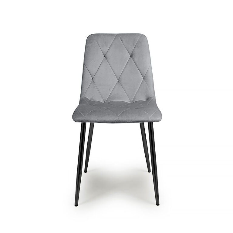 Set Of 4 Alba Grey Brushed Velvet Quilted Dining Chairs With Black Legs ...