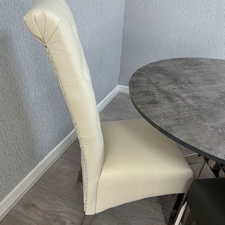 Set Of 2 Anne High Back Cream White PU Faux Leather And Chrome Dining ...