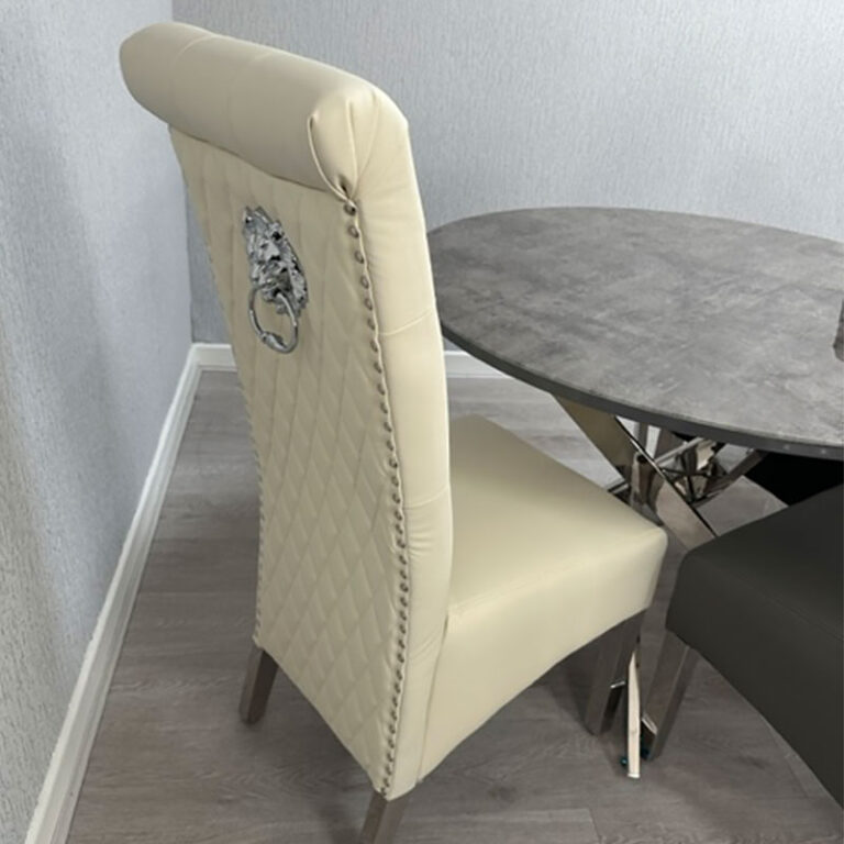 Set Of 2 Anne High Back Cream White PU Faux Leather And Chrome Dining ...