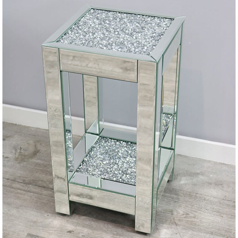Diamond Crush Mirrored Glass Side Table End Table 66cm | Picture ...