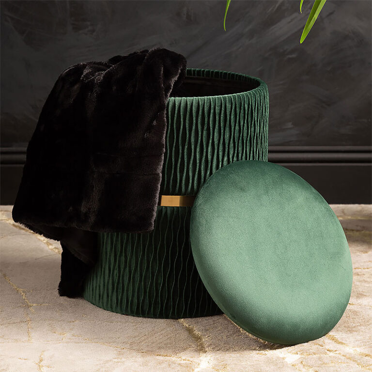 Green Patterned Velvet And Gold Metal Storage Stool Footstool | Picture ...