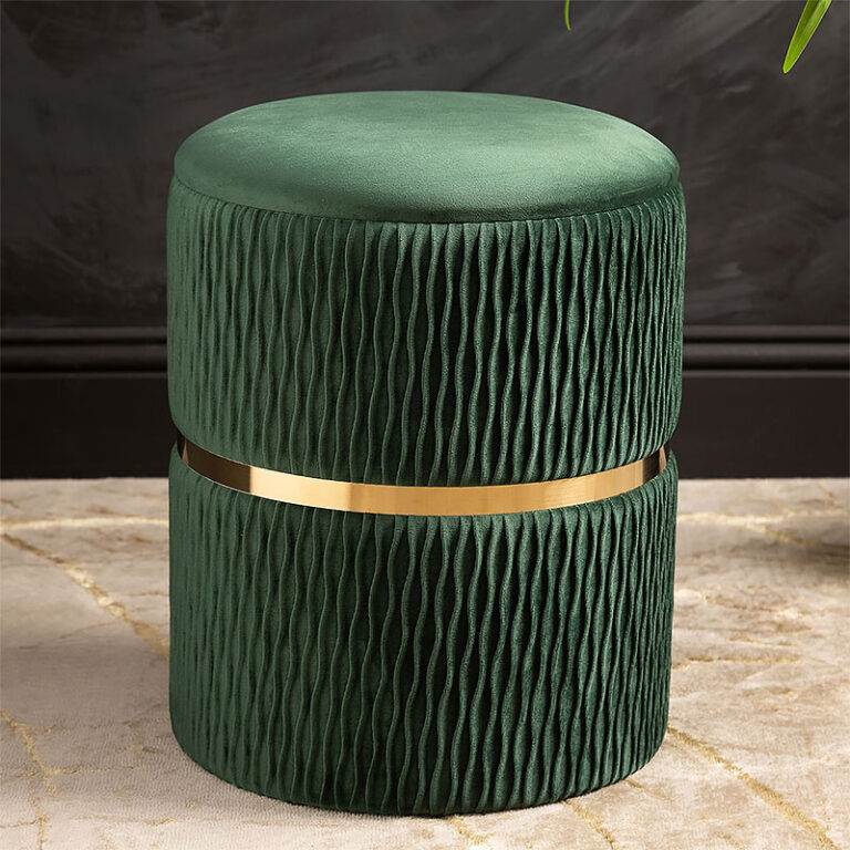 Green Patterned Velvet And Gold Metal Storage Stool Footstool | Picture ...