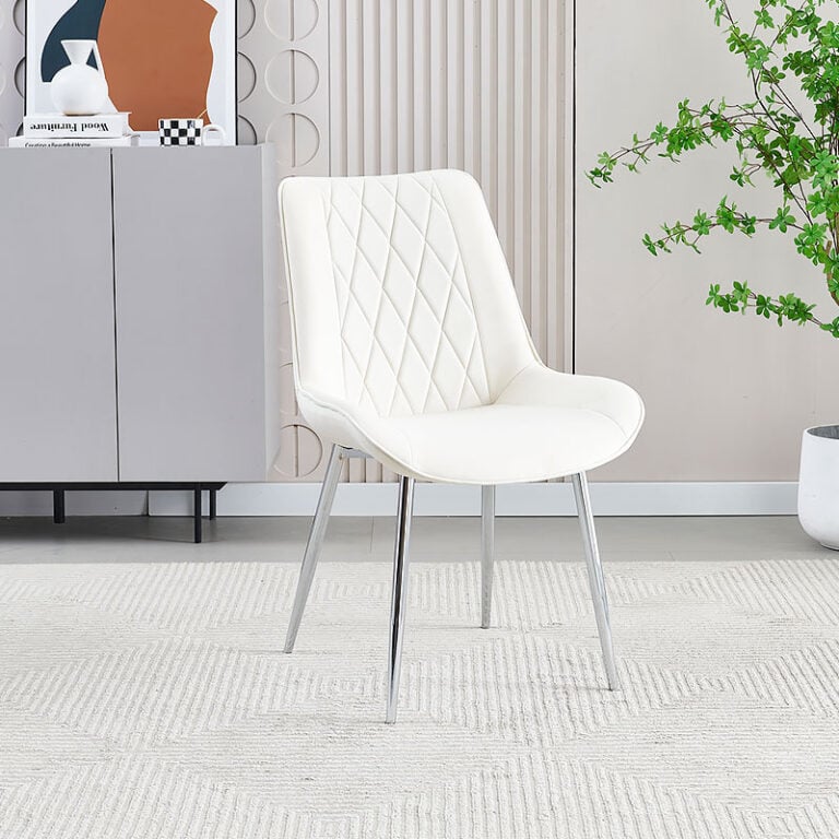 Set Of 2 Marbella Cream White Velvet Dining Chairs With Silver Chrome ...