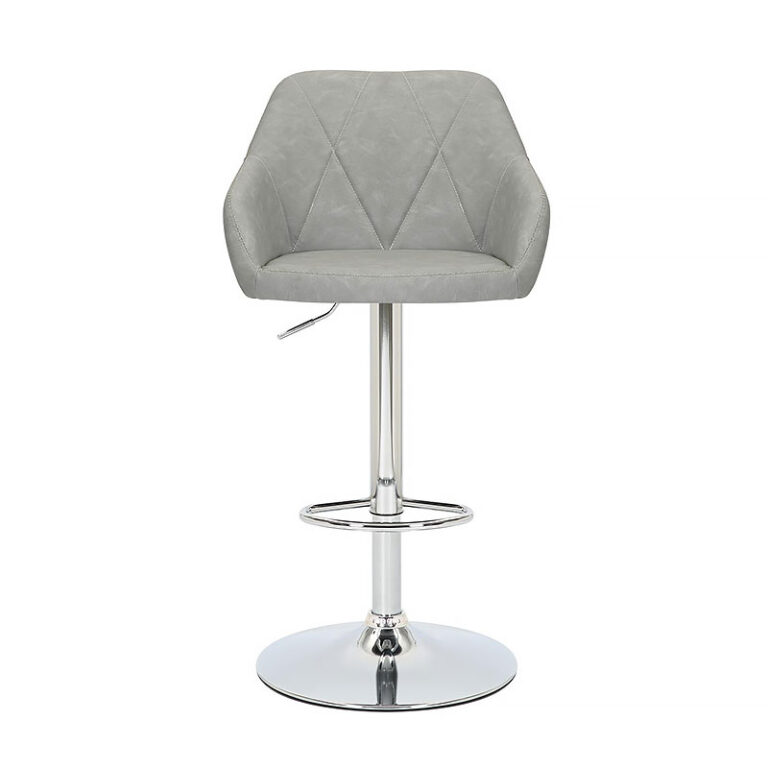 Set Of 2 Melrose Light Grey Faux Leather Bar Stools With Chrome Legs ...