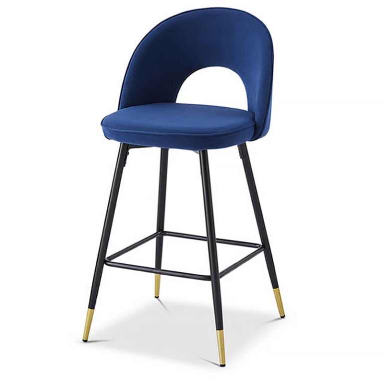 Monaco Matte Blue Velvet Bar Stool With Black And Gold Legs | Picture ...
