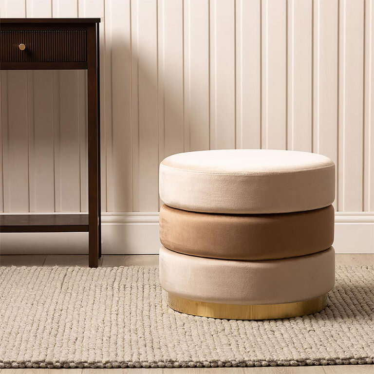 White Cream And Dark Cream Stool Ottoman With Gold Base | Picture ...