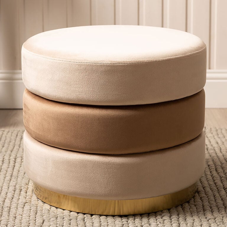 White Cream And Dark Cream Stool Ottoman With Gold Base | Picture ...