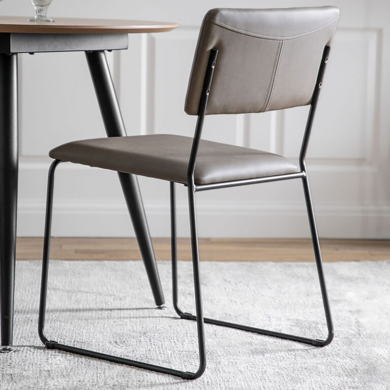 Set Of 2 Atlanta Light Grey Fabric Dining Chairs With Black Metal Legs ...