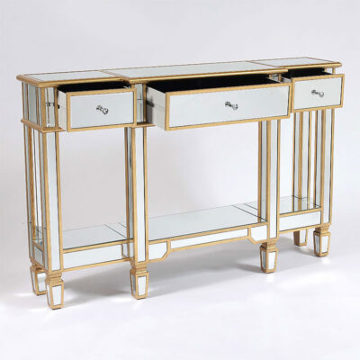 Canterbury 3 Drawer Antique Gold Mirrored Venetian Console Table ...