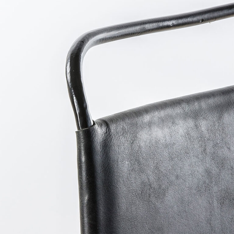 Set Of 2 Dover Industrial Black Genuine Leather Dining Chairs With ...