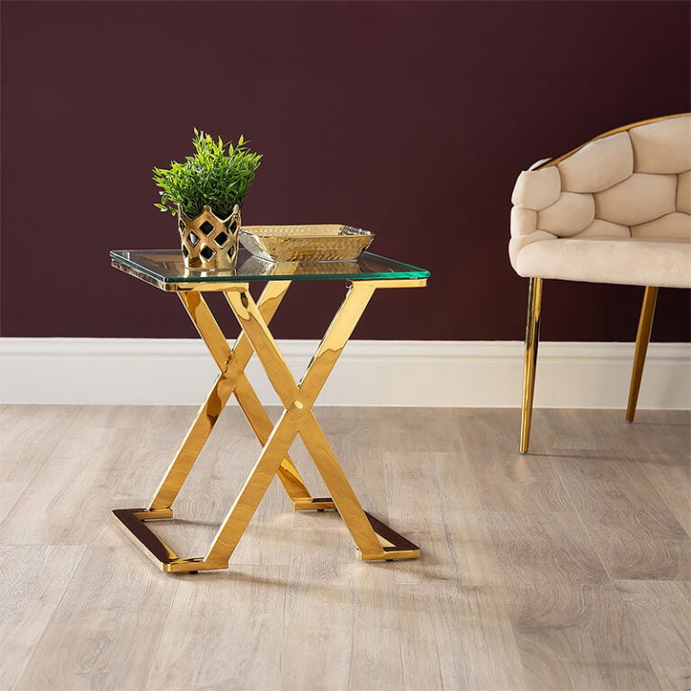Roswell Premium Gold Metal And Tempered Glass Side End Table | Picture ...