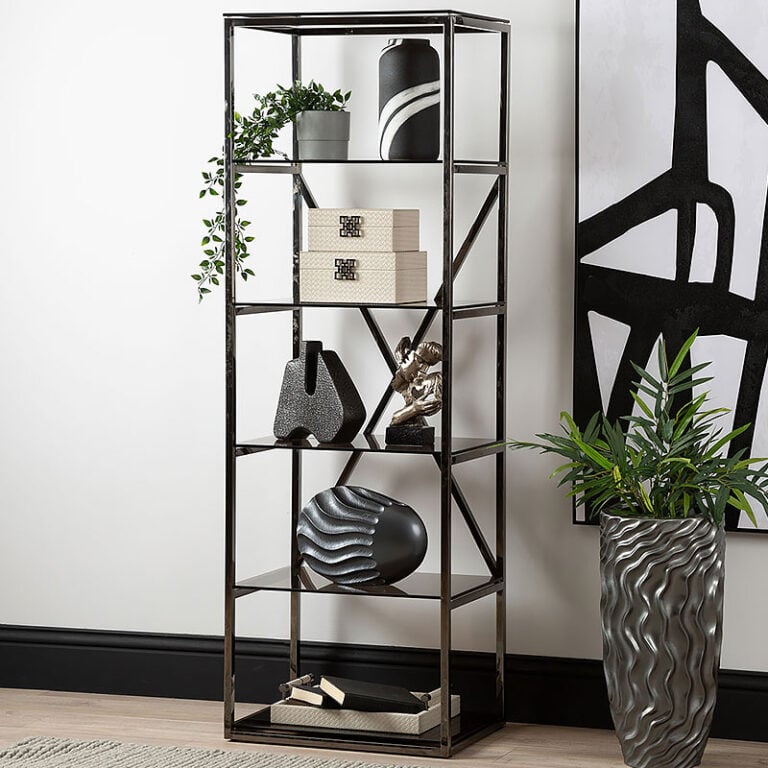 Roswell Premium Grey Gunmetal And Smoked Glass Shelving Display Unit ...