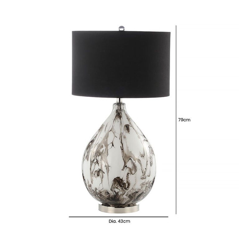 Abstract Black And White Glass Table Lamp With Black Linen Shade 79cm ...