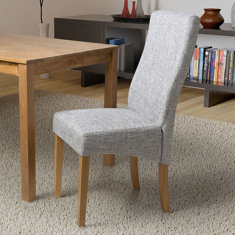 Set Of 2 Albany Light Grey Weave Fabric Dining Chairs With Wood Legs ...