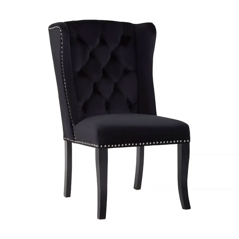 Set Of 2 Elmira Black Velvet Tufted Winged Studded High Back Dining ...