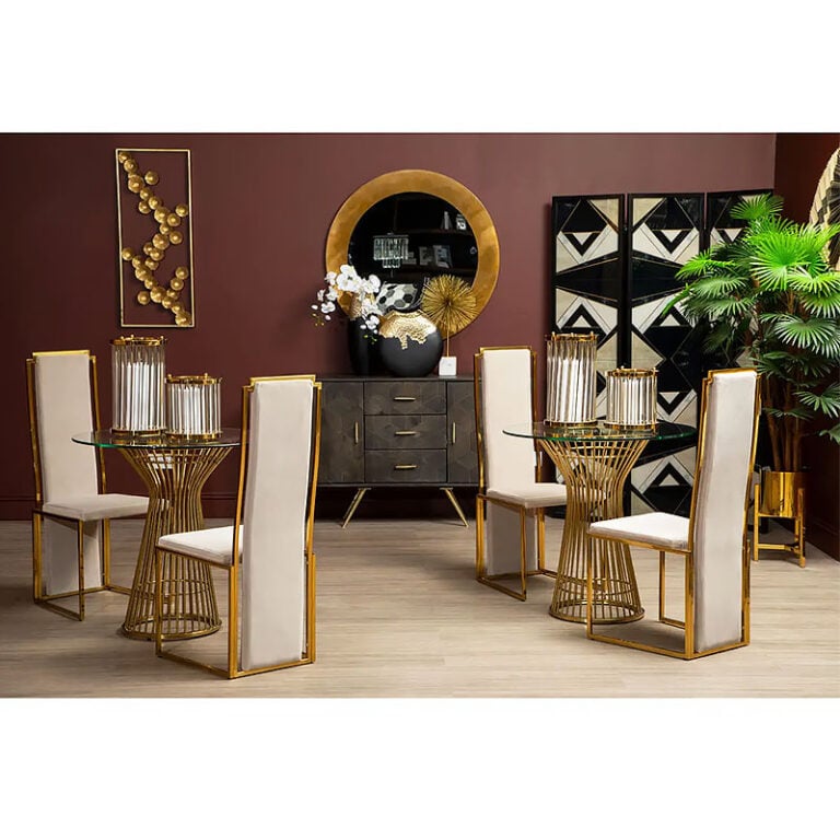 Set Of 2 Gaya Luxury High Back Gold Metal And Natural Fabric Dining ...