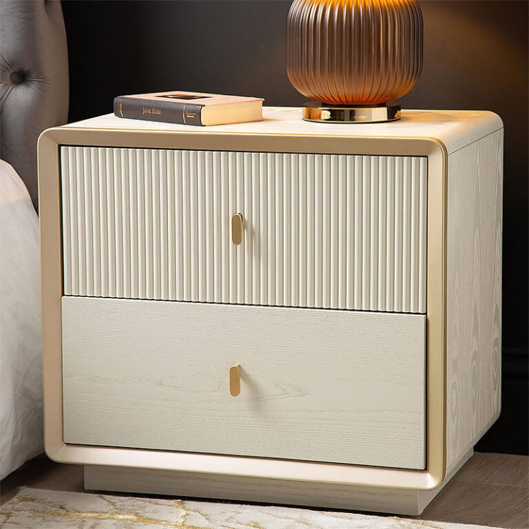 Luxor Cream White Elm Wood And Gold 2 Drawer Bedside Cabinet | Picture ...