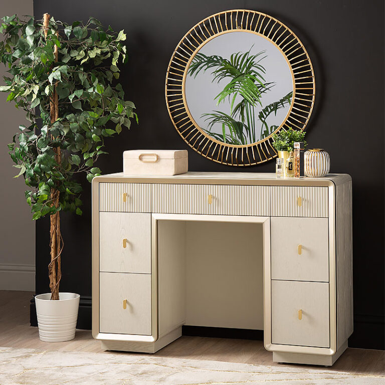 Luxor Cream White Elm Wood And Gold 7 Drawer Dressing Table | Picture ...