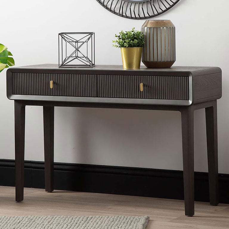 Luxor Smoke Grey Elm Wood 2 Drawer Console Table With Gold Handles ...