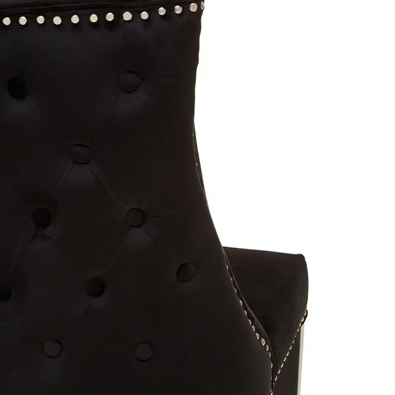 Set Of 2 Ramsey Black Velvet Tufted Studded Dining Chairs With Black ...