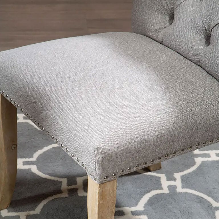 Set Of 2 Richmond Grey Linen Studded Tufted Armless Dining Chairs ...