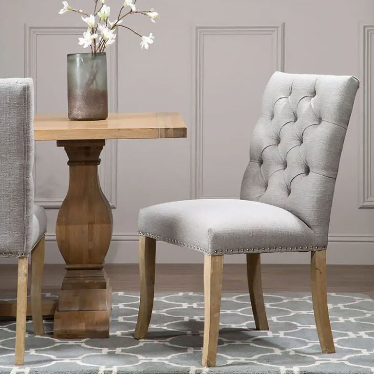 Set Of 2 Richmond Grey Linen Studded Tufted Armless Dining Chairs ...