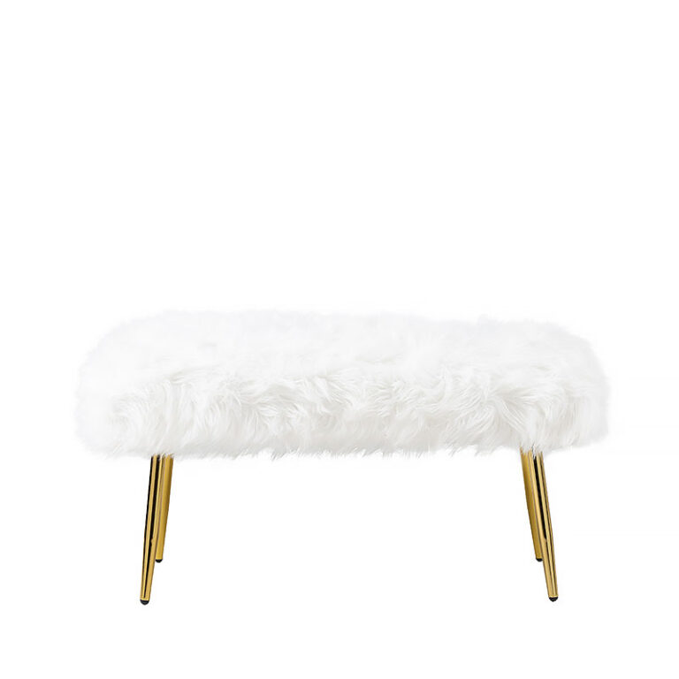 White Faux Fur Vanity Bedroom Bench With Gold Legs | Picture Perfect Home