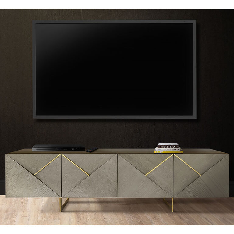 Cleo Ash Light Oak Veneer 4 Door TV Stand Media Unit With Gold Legs ...
