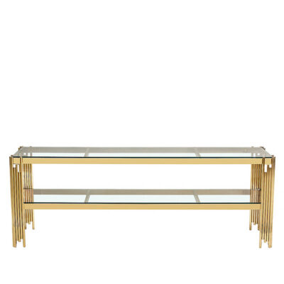 Colton Gold Metal And Clear Glass TV Stand Media Unit | Picture Perfect ...