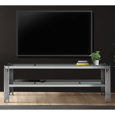 Colton Stainless Steel And Clear Glass TV Stand Media Unit | Picture ...