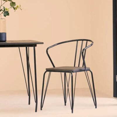 Industrial Black Metal And Solid Dark Elm Wood Square 4 Seater Dining ...