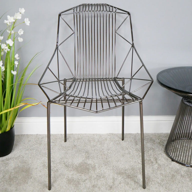 Set Of 2 Darby Industrial Black Chrome Metal Wire Dining Chairs ...