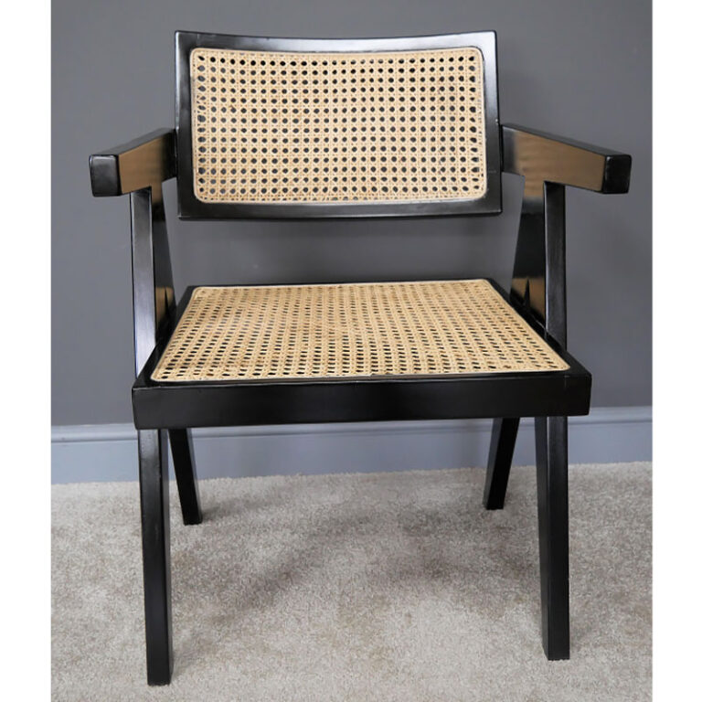 Set Of 2 Juna Black Solid Teak Wood And Rattan Cane Dining Chairs ...