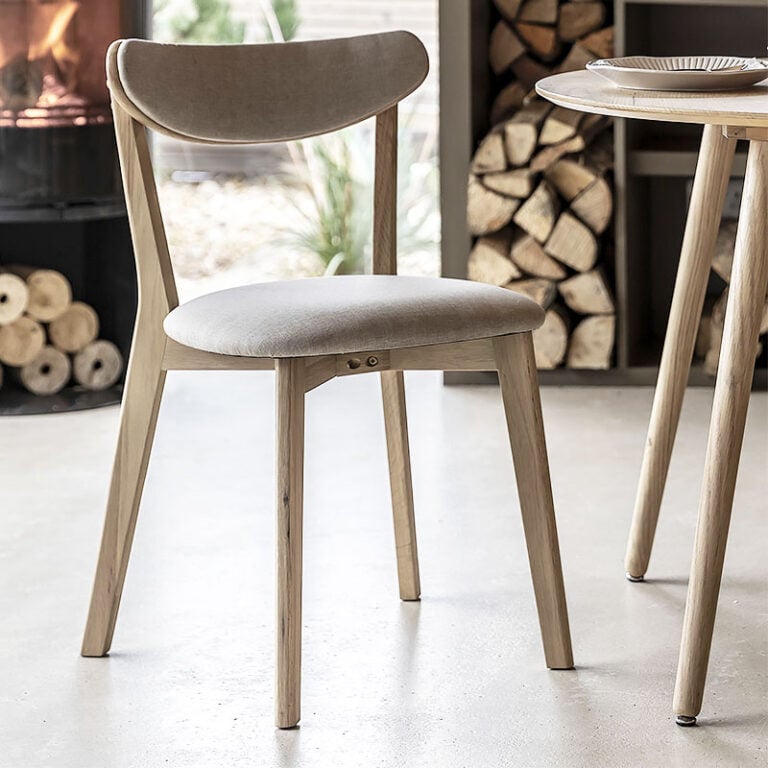 Set Of 2 Scandi Nordic Natural Rubberwood And Natural Fabric Dining ...