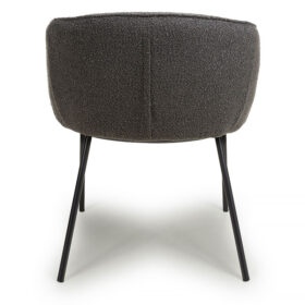 Set Of 2 Teddy Grey Boucle Fabric Tub Dining Chairs With Black Legs ...