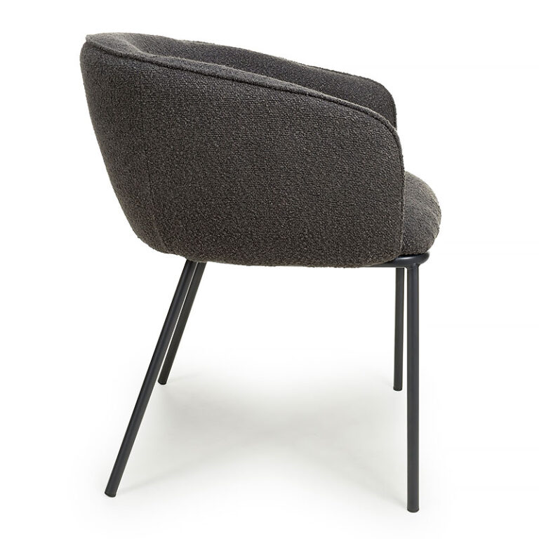 Set Of 2 Teddy Grey Boucle Fabric Tub Dining Chairs With Black Legs ...