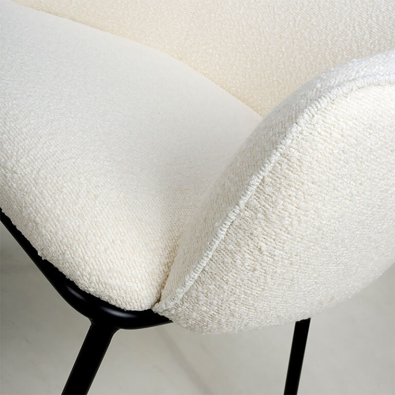 Set Of 2 Teddy White Boucle Fabric Tub Dining Chairs With Black Legs ...