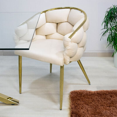 Set Of 2 Trixie Cream Velvet Bubble Dining Chairs With Gold Legs ...