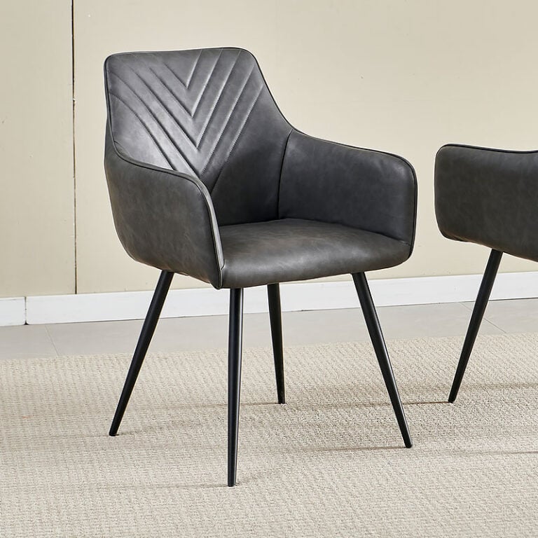 Set Of 2 Tula Grey Faux Leather Industrial Tub Dining Chairs | Picture ...