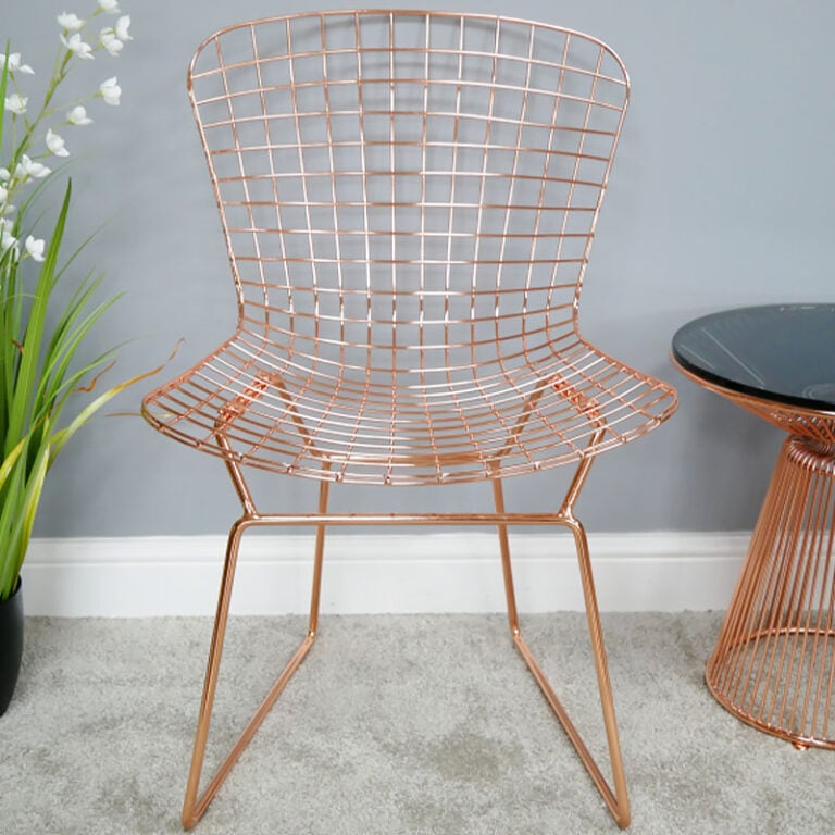 Set Of 4 Fiorella Industrial Copper Metal Wire Dining Chairs | Picture ...